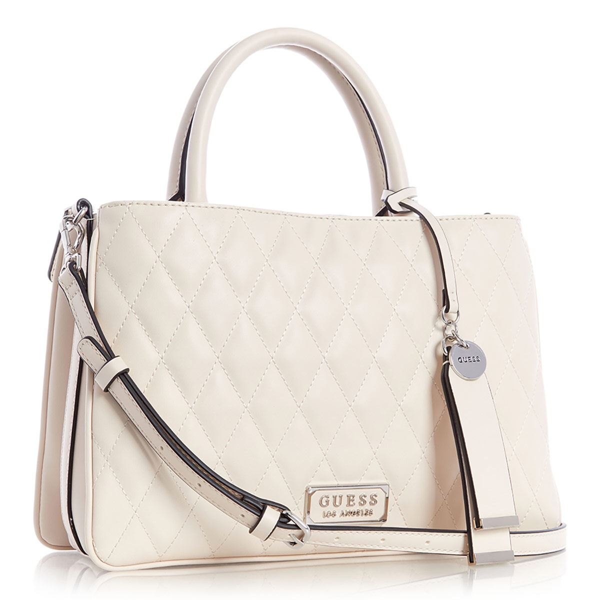 Bolsa Guess Factory estilo satchel color beige modelo LE851406