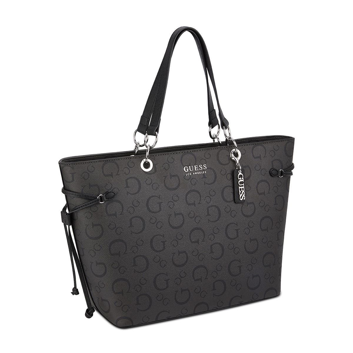 Bolsa Guess Factory Rowan estilo tote color negro suavizado modelo FF861025