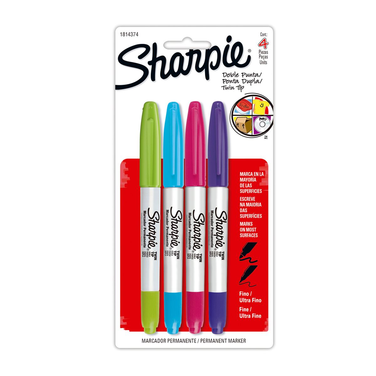 Sharpie Twin Tip 4piezas Surtida