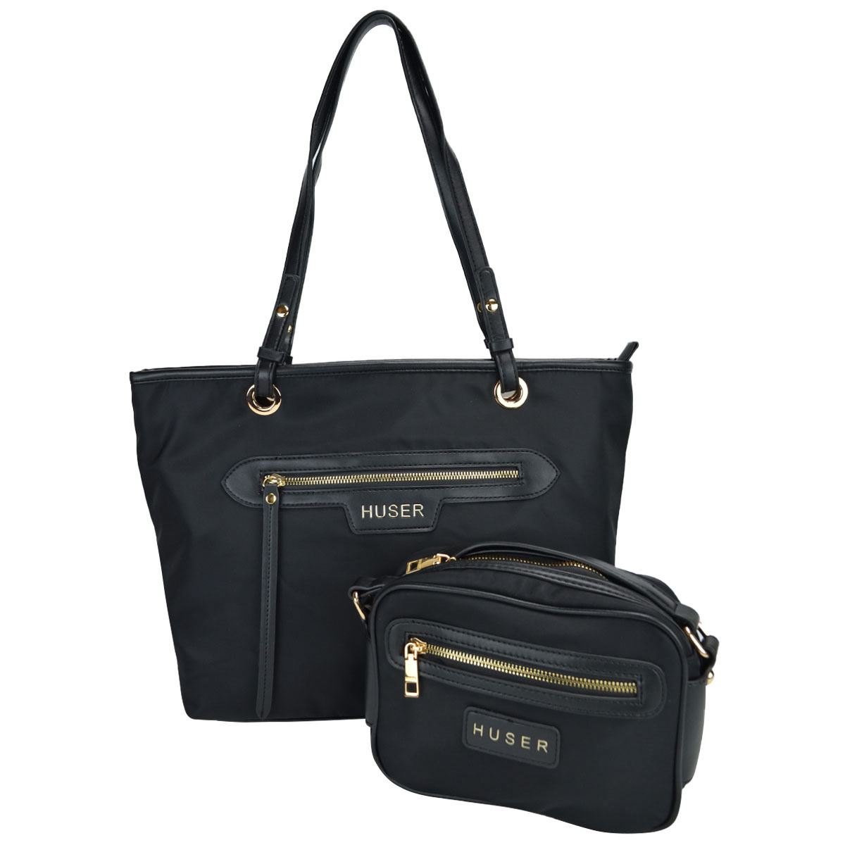 Bolsa Huser Tipo Tote color negro con bolsa crossbody Mod. BF22-ST001NE.