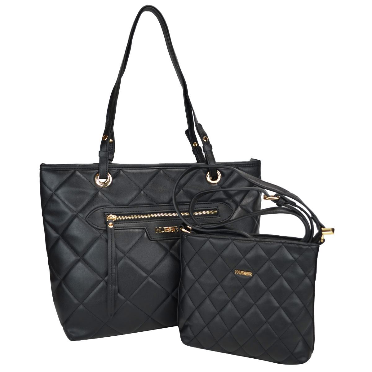 Bolsa Huser Tipo Tote color negro con bolsa crossbody Mod. BF22-ST006NE.