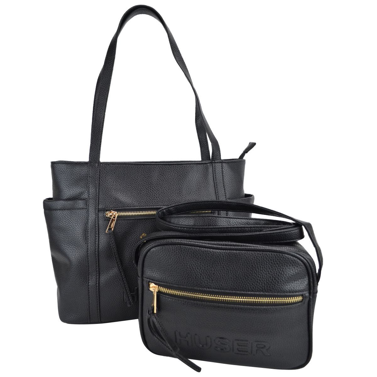 Bolsa Huser Tipo Tote color negro con bolsa crossbody Mod. BF22-ST007NE.