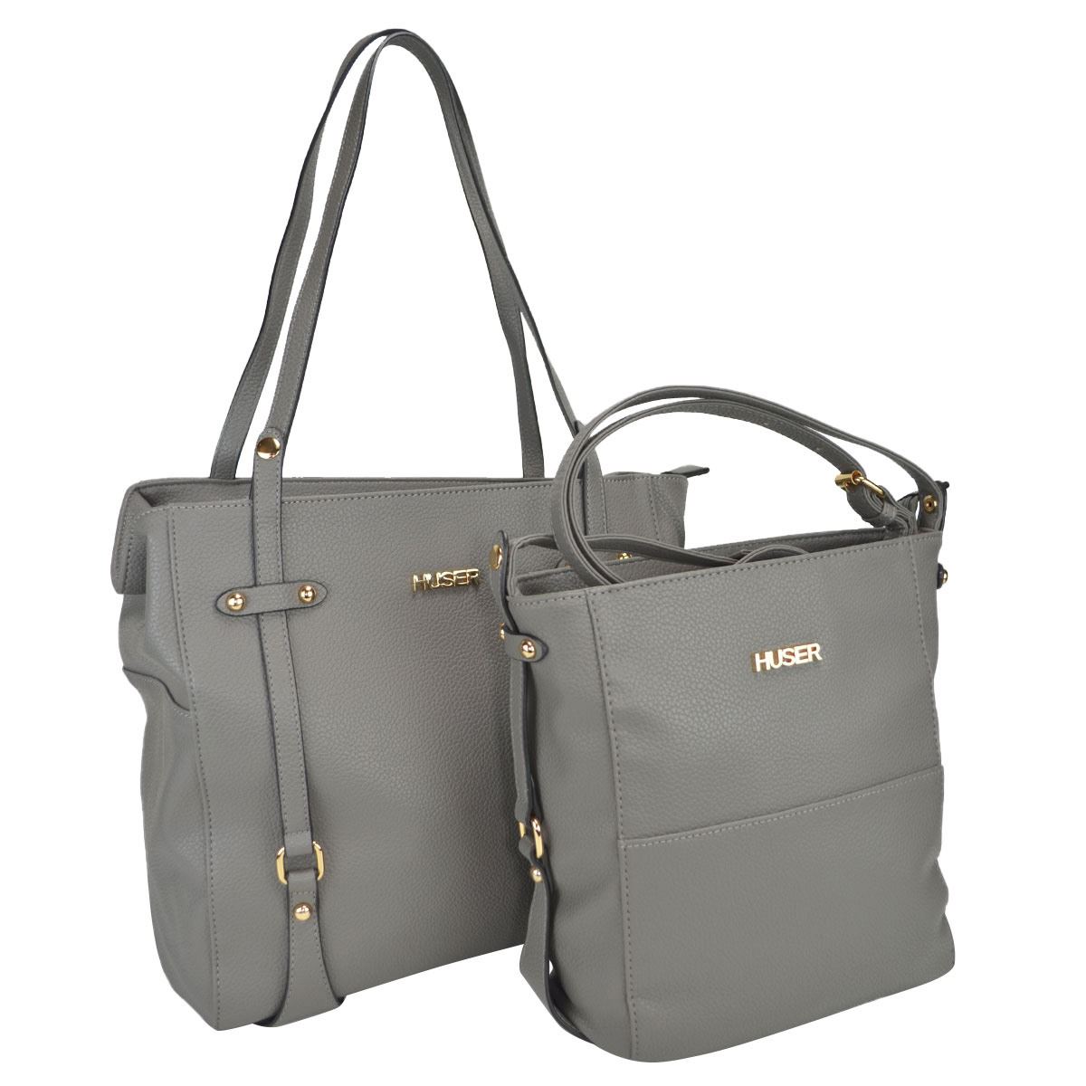 Bolsa Huser Tipo Tote color gris con bolsa crossbody Mod. BF22-ST008GR.
