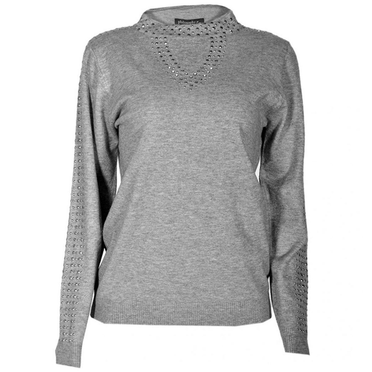 Suéter con aplicaciones talla grande color gris modelo hh2034