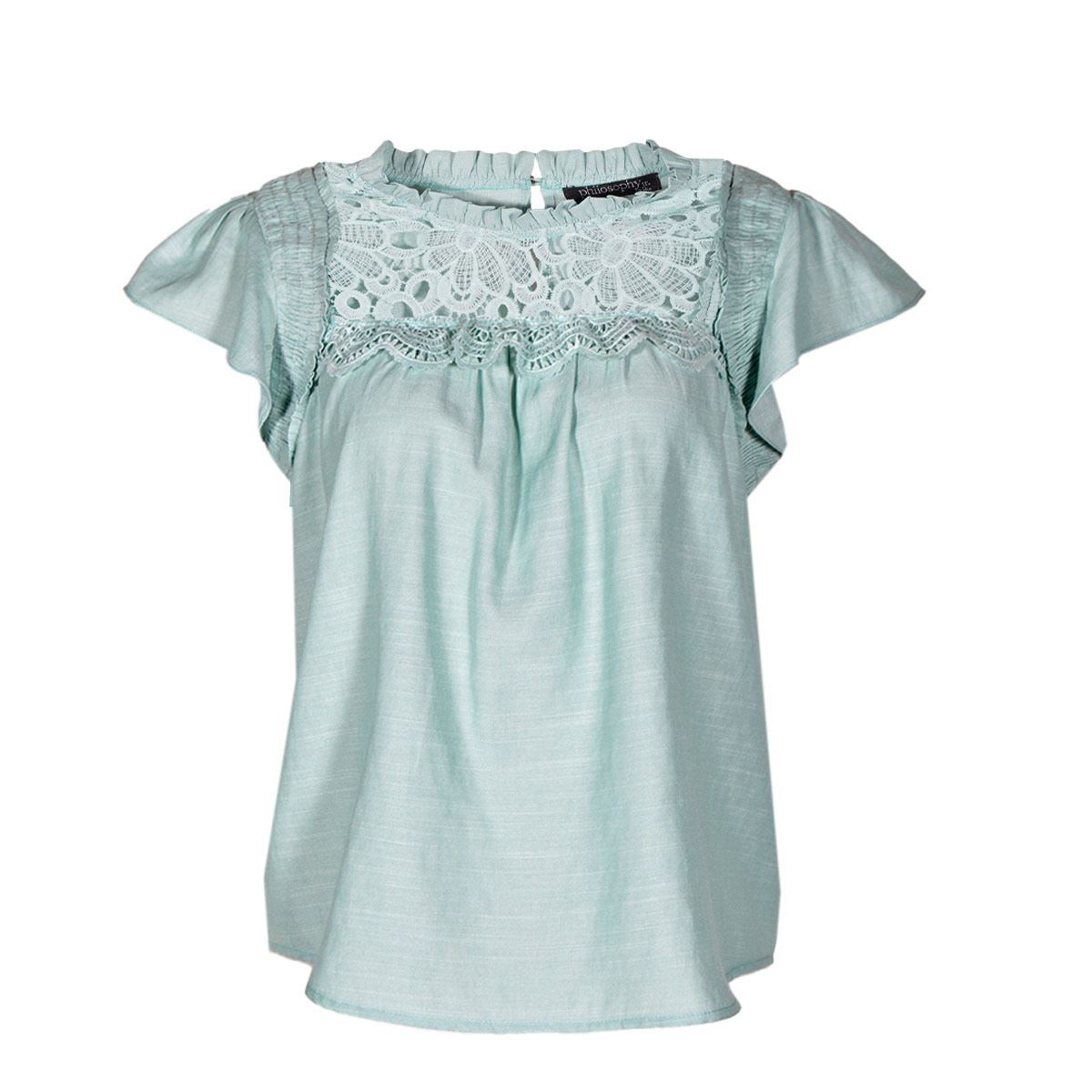Blusa encaje acanalado Philosophy Jr talla grande color verde modelo 11424