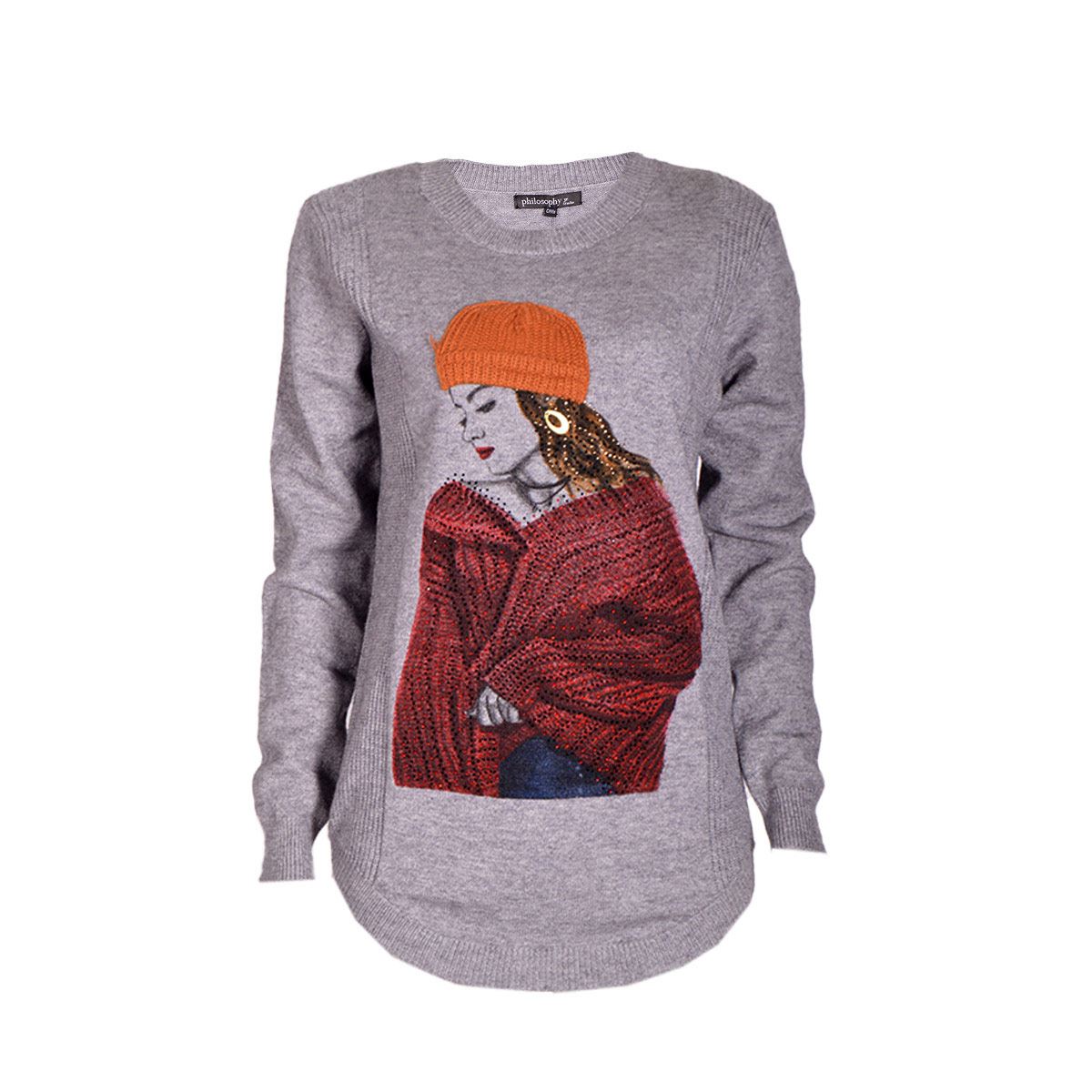 Sueter estampado Philosophy Jr talla mediana grande color gris modelo BS09J
