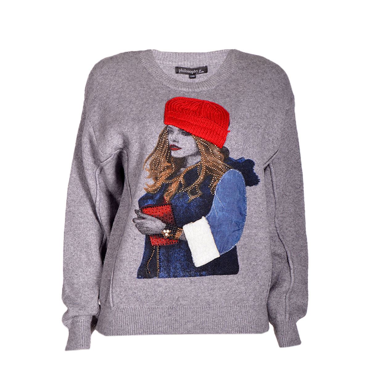 Suéter estampado Philosophy Jr talla mediana grande color gris modelo ...