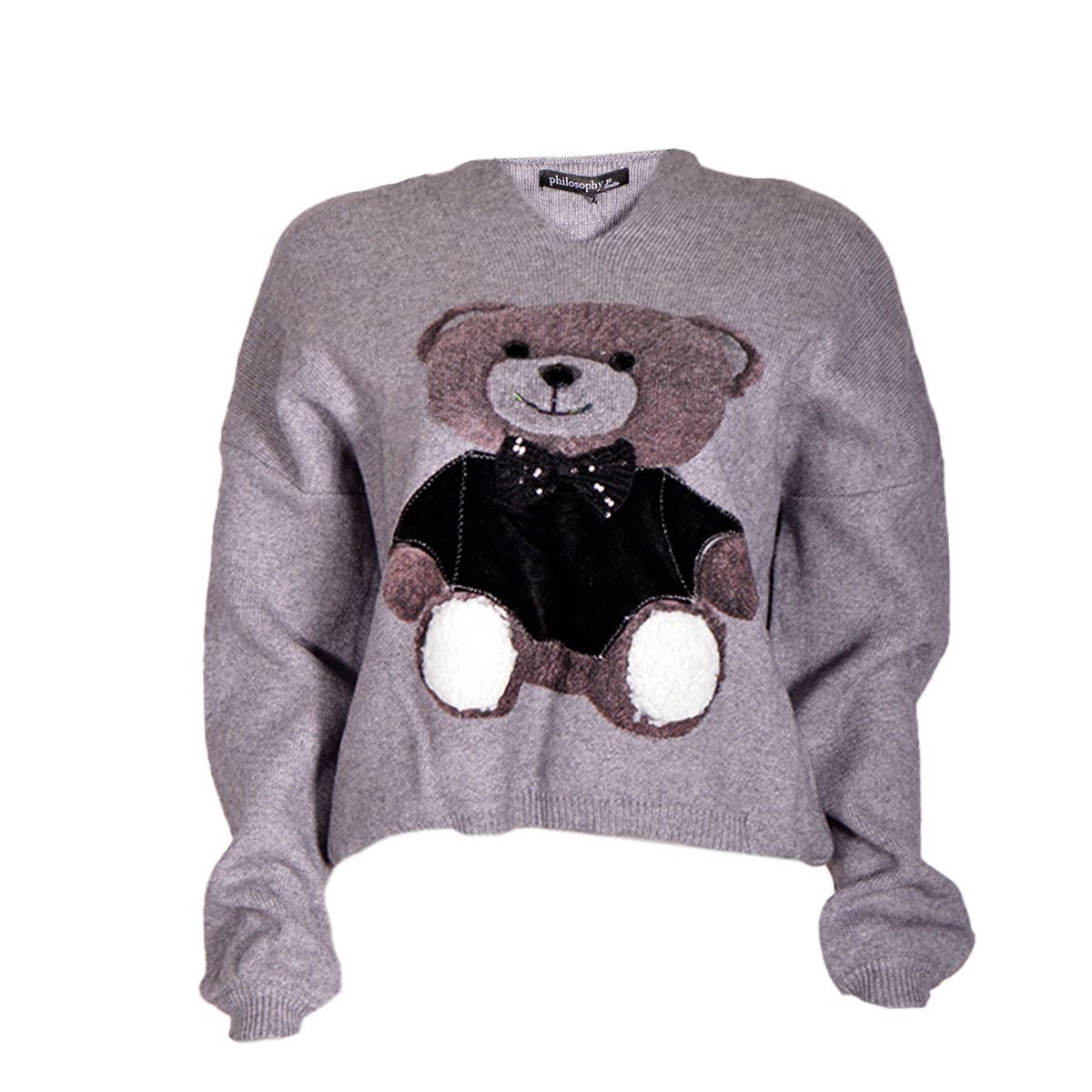 Sueter estampado Philosophy Jr talla chica mediana color gris modelo HD3002