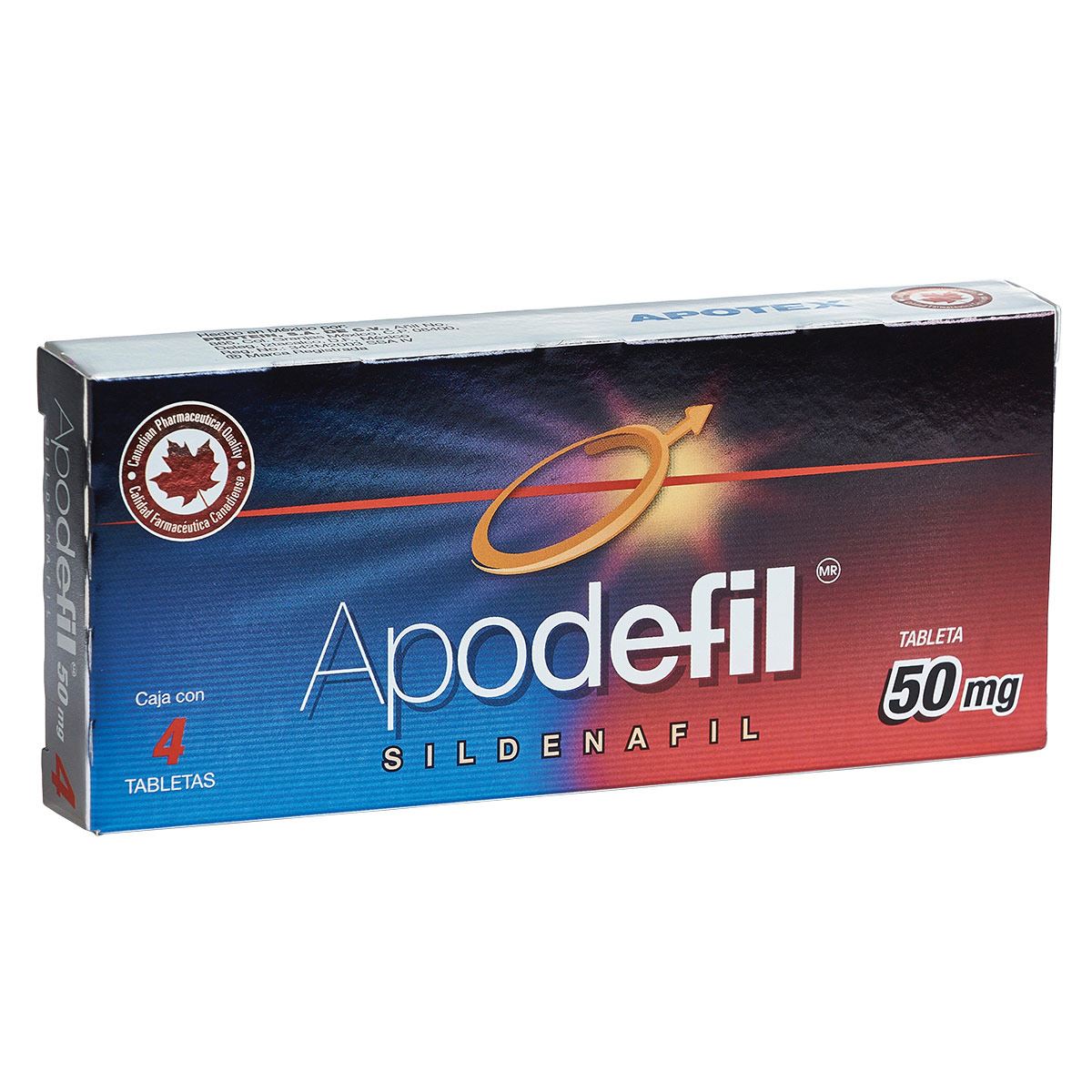 APODEFIL Sildenafil CAJA CON 4 TABLETAS DE 50 MG