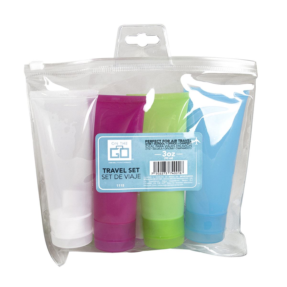 SET DE 4 BOTELLAS DE PLASTICO PARA VIAJE