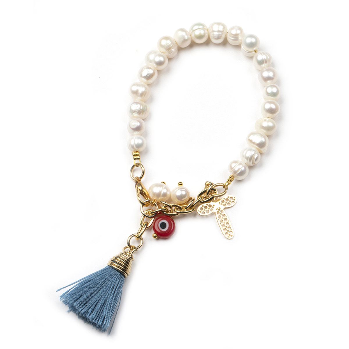 PULSERA PERLA DE RÍO CON MOTA DIJE OJO