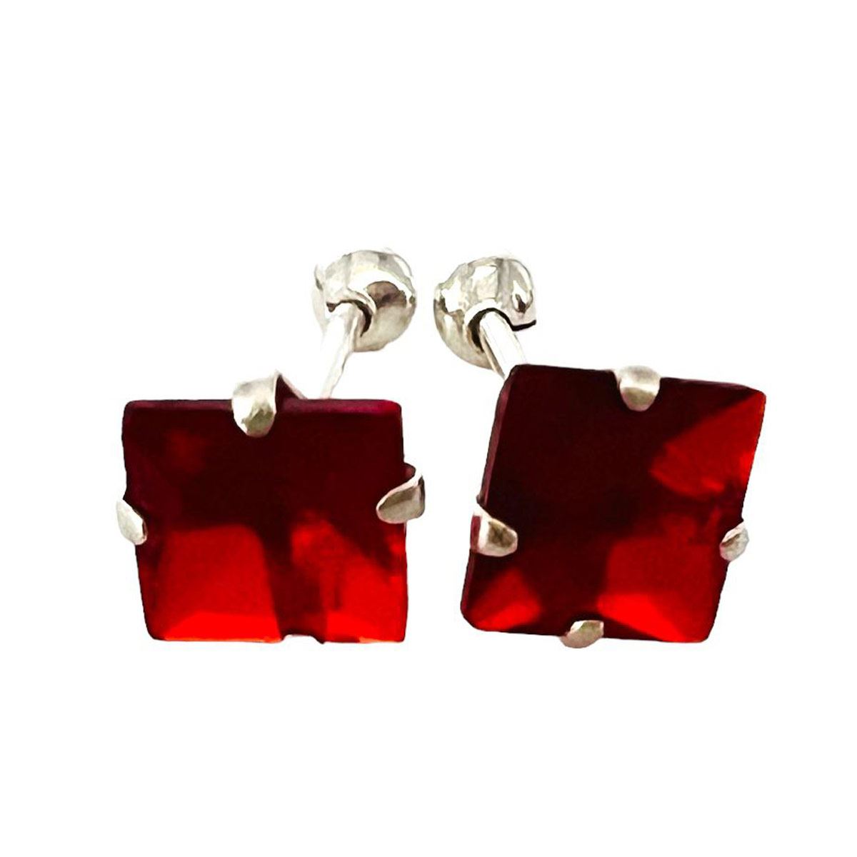 Broquel Cuadrado Plata 925 Piedra Roja Grande APL050423