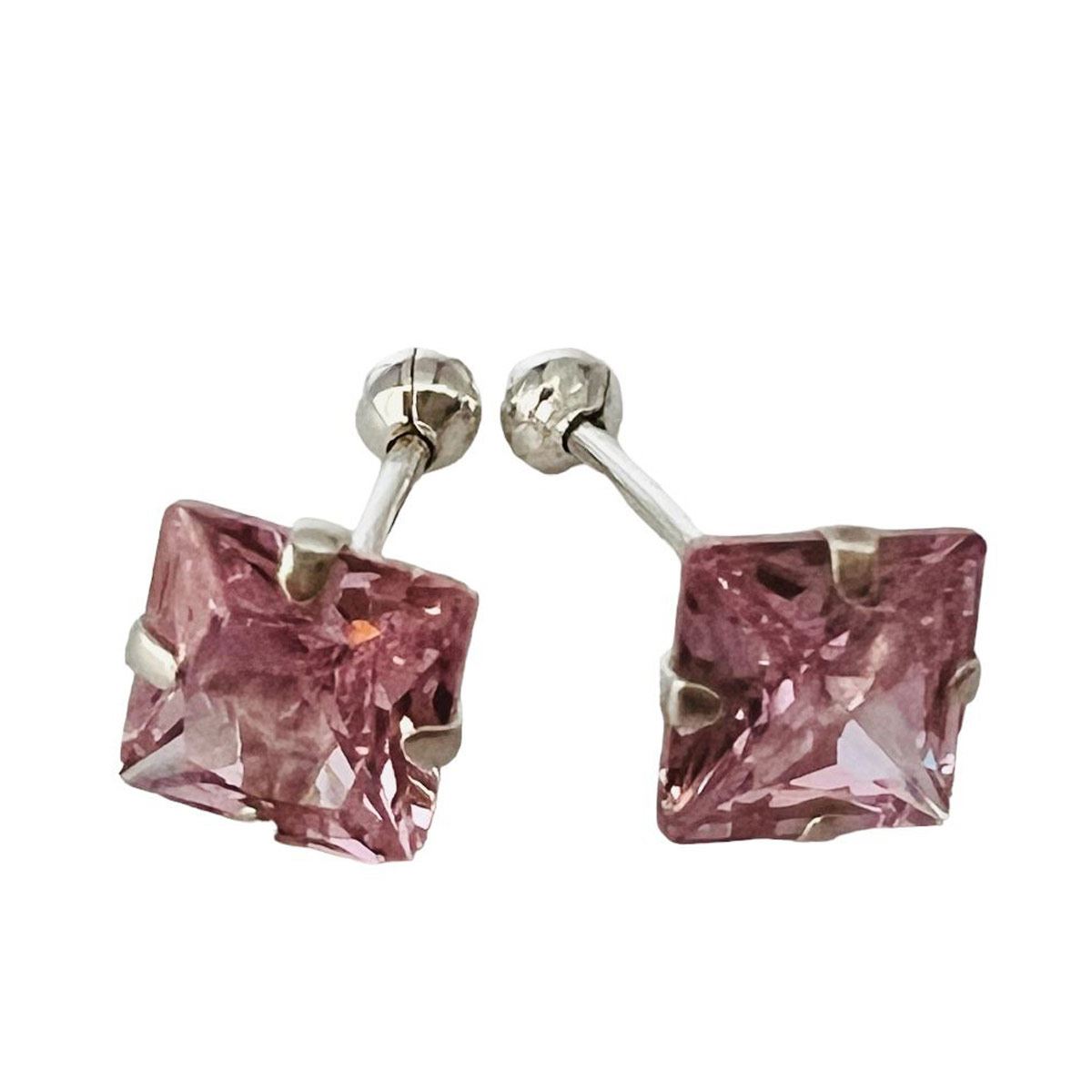 Broquel Cuadrado Plata 925 Piedra Rosa Mediano APL070423