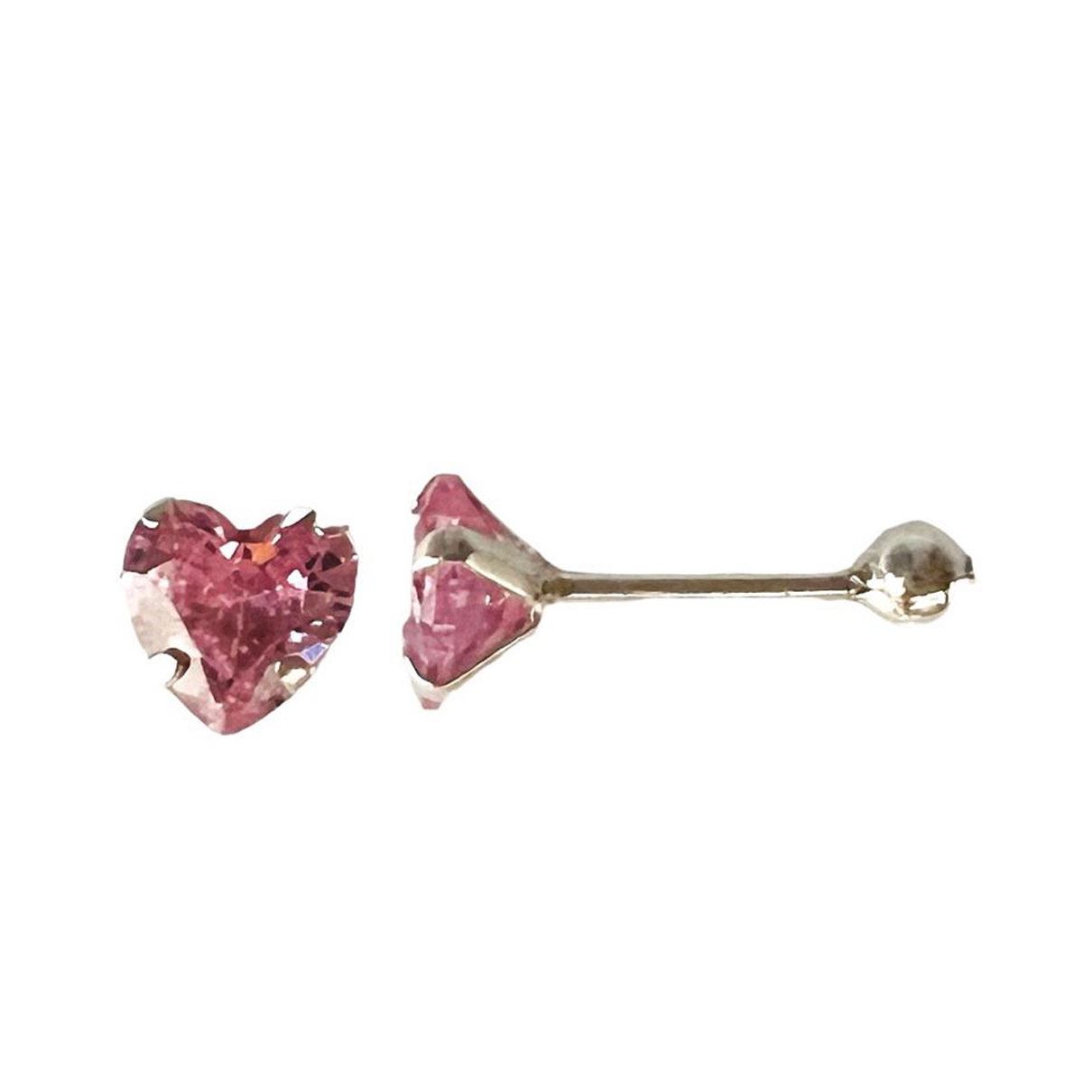 Broquel Corazón Plata 925 Piedra Rosa Mediano APL180423
