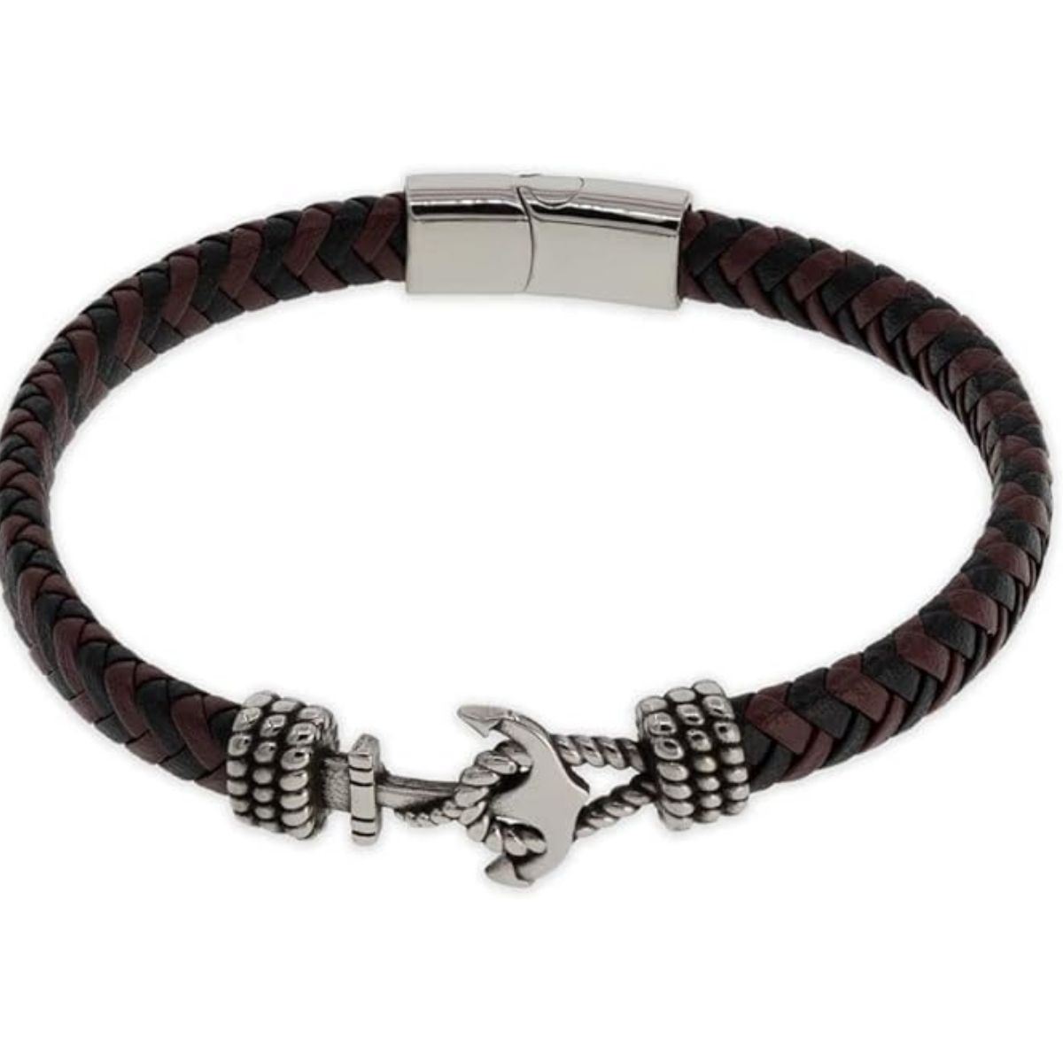 Pulsera Trenzada de Piel con Dije de Ancla Mayfer Homme