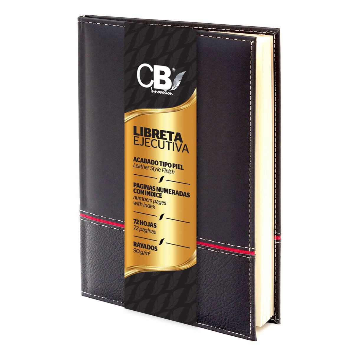 Libreta Ejecutiva Curpiel Negra Con Franja Roja CBI
