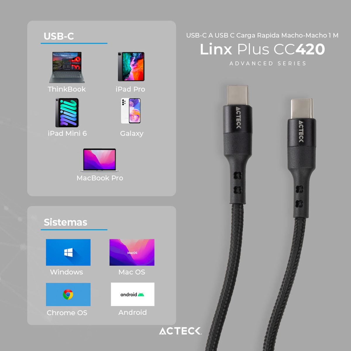 Cable USB C a USB C Linx Plus Acteck CC420