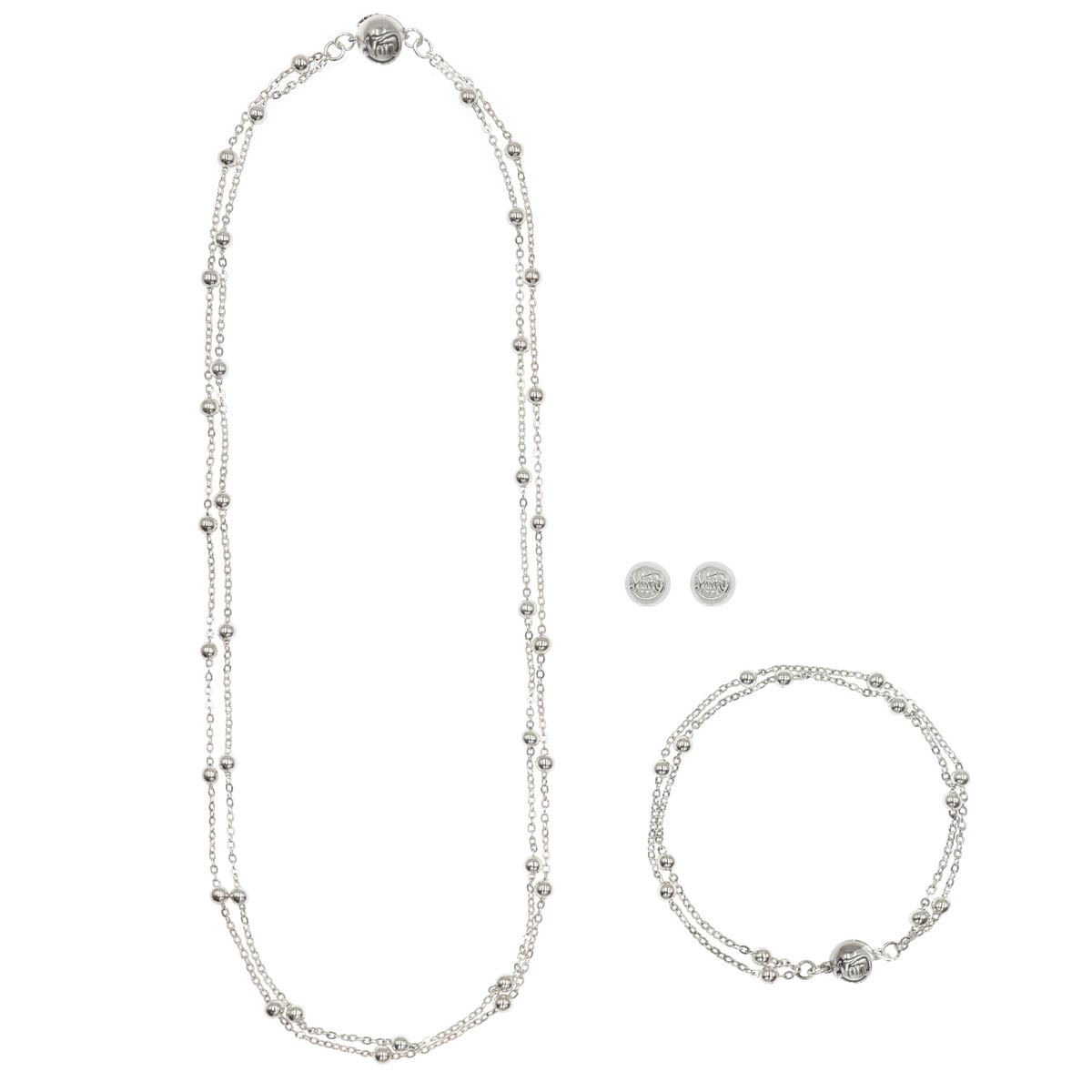 Set de Collar Pulsera y Aretes con Imán en Acabado Plata