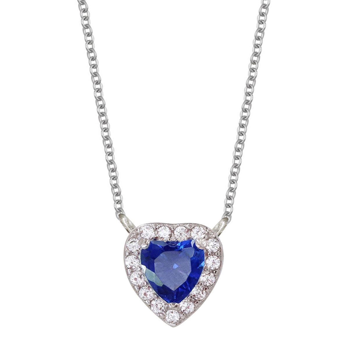 Dije En Rodio De Plata .925 Con Circonia De Corazón Color Zafiro Y ...
