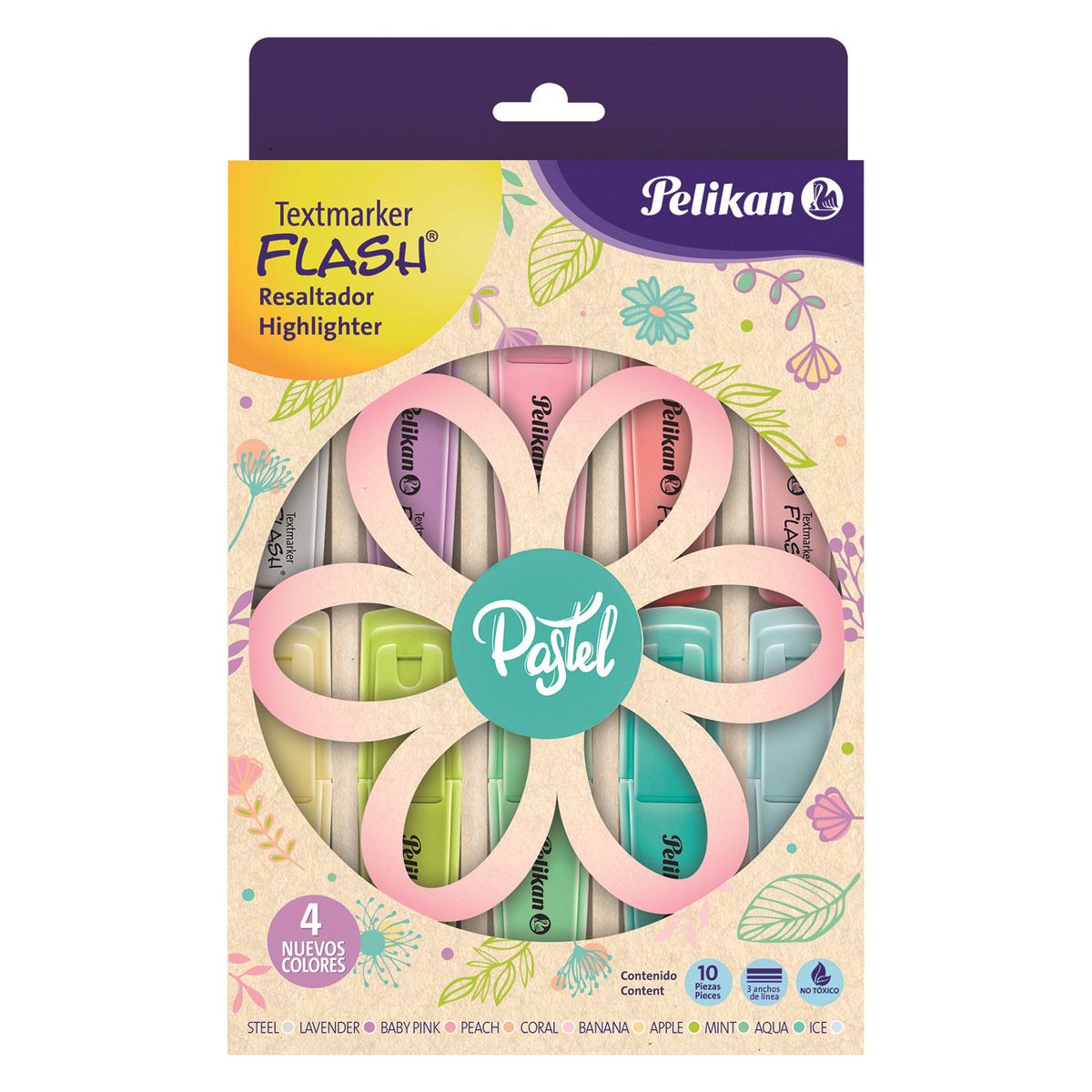 Marcatextos textmarker flash colores pastel con 10 piezas