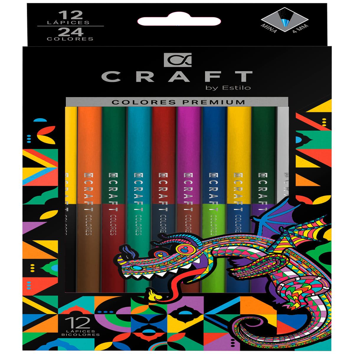 12 Lápices Bicolor Craft Premium + Sacapuntas