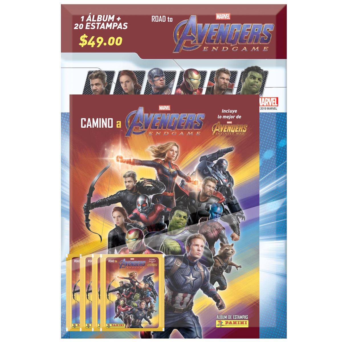 Multiset Panini álbum + 4 sobres Avengers Endgame