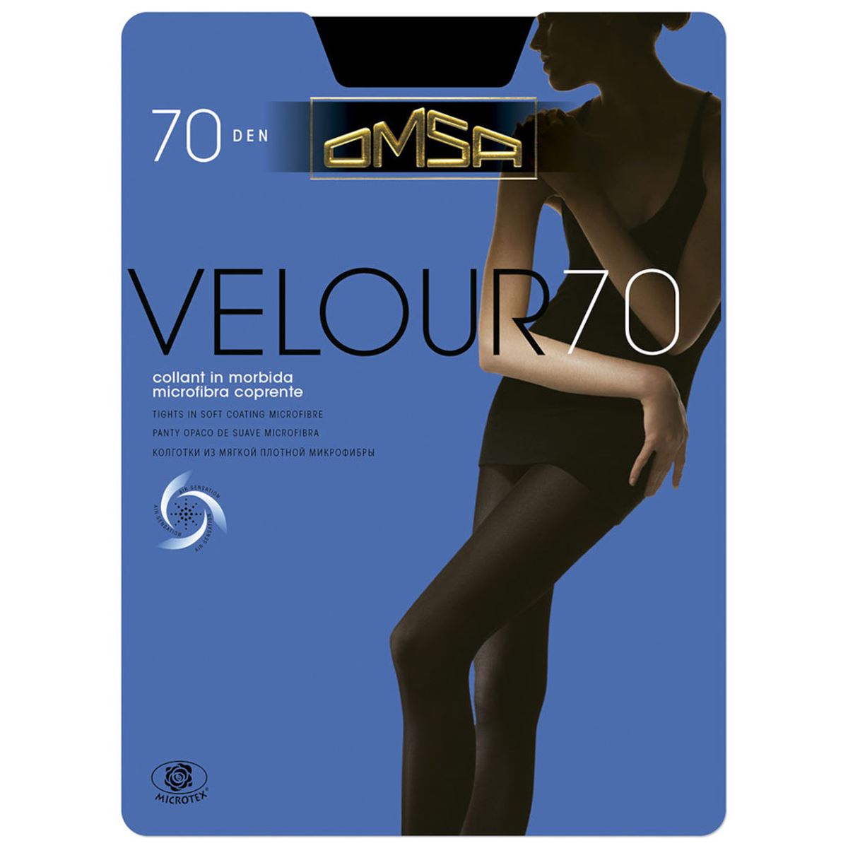Pantimedia Omsa Velour 70 opaca suave microfibra modelo 248 color negro talla chica dama