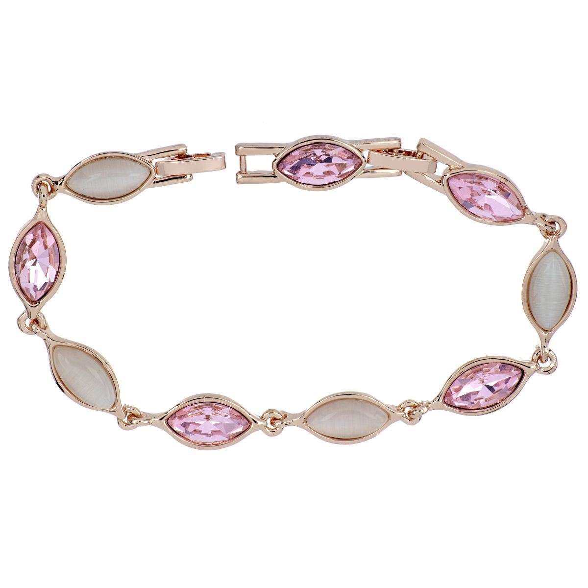 FB, Pulsera Con Piedra Rosa Y Cristales Lt.Rose, Con Acabado En Chapado ...