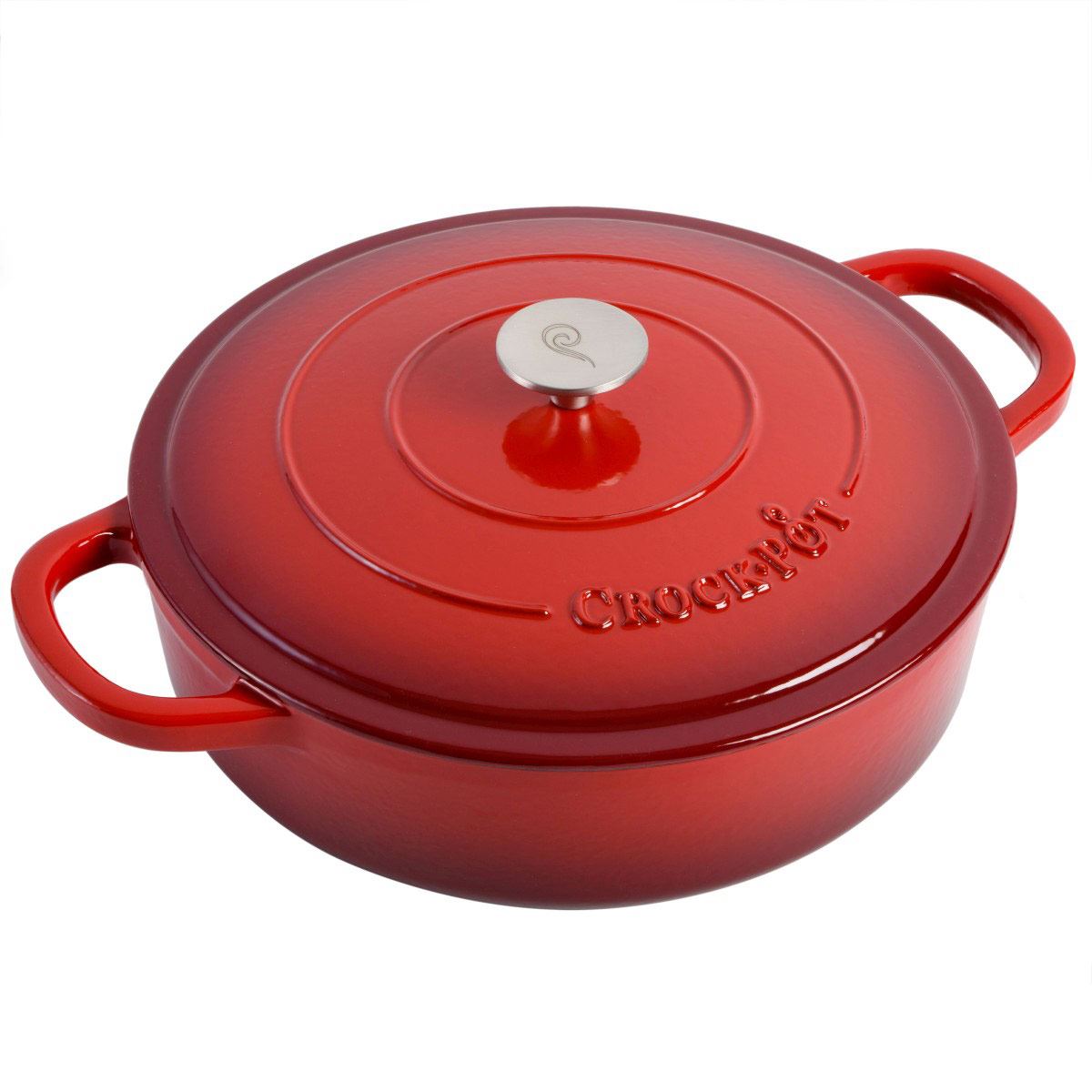 Artisan 5qt cacerola baja redonda de hierro fundido con tapa color rojo
