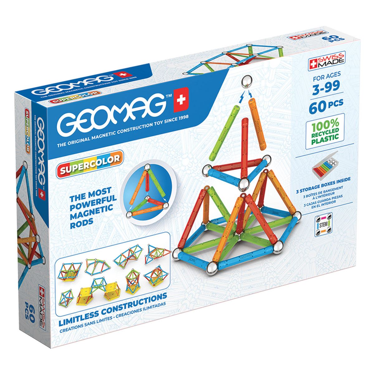 Set Aprendizaje STEM Supercolor Panels de Geomag 60 Piezas