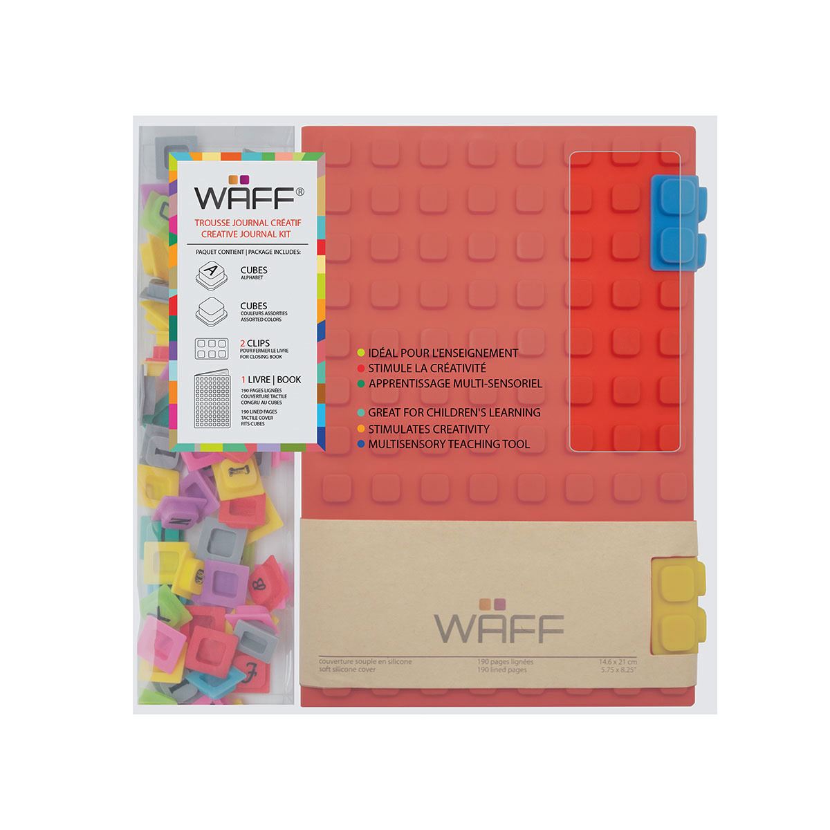 Libreta grande roja + cubos de colores Waff