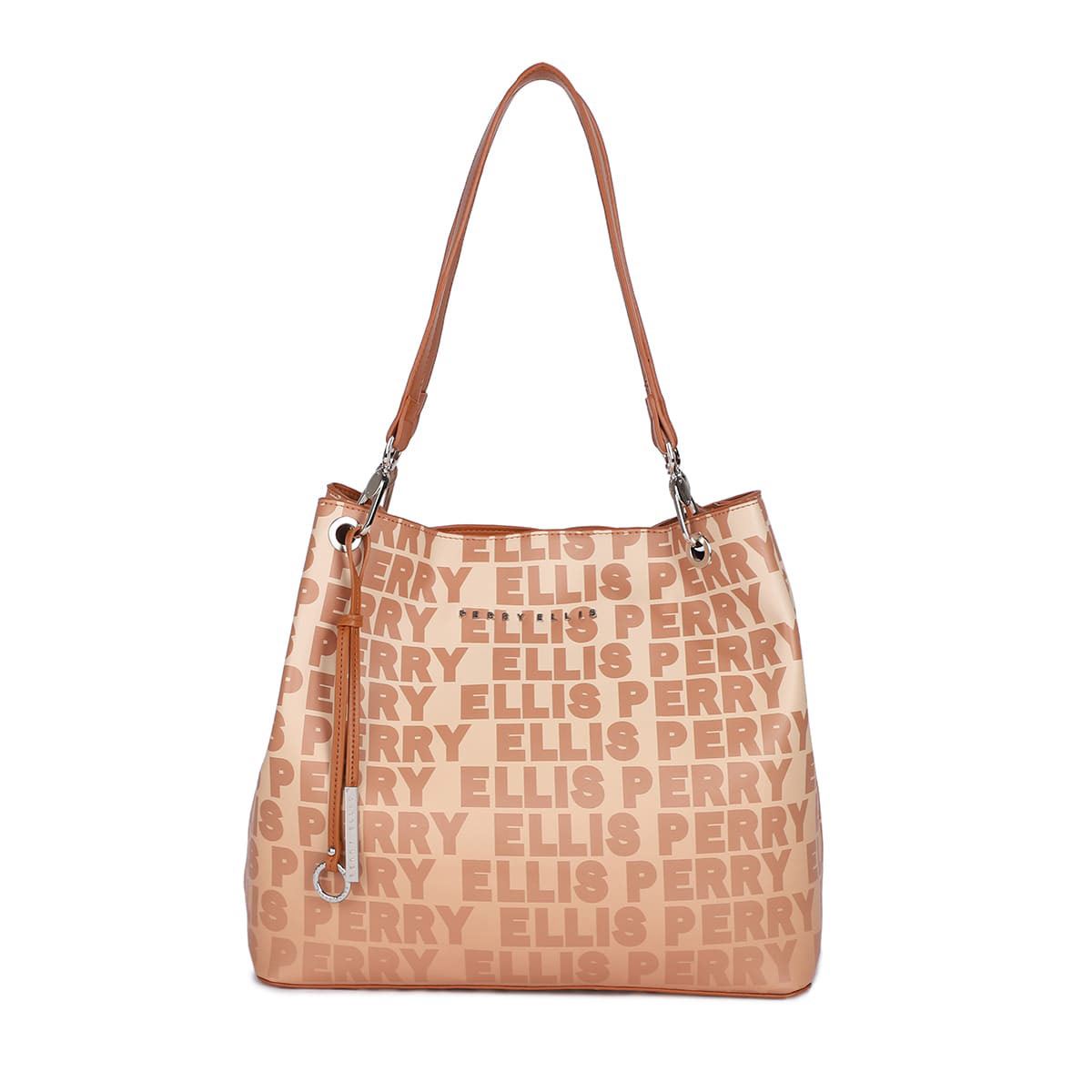 Bolsa estilo Tote marca Perry Ellis color camello modelo A10146