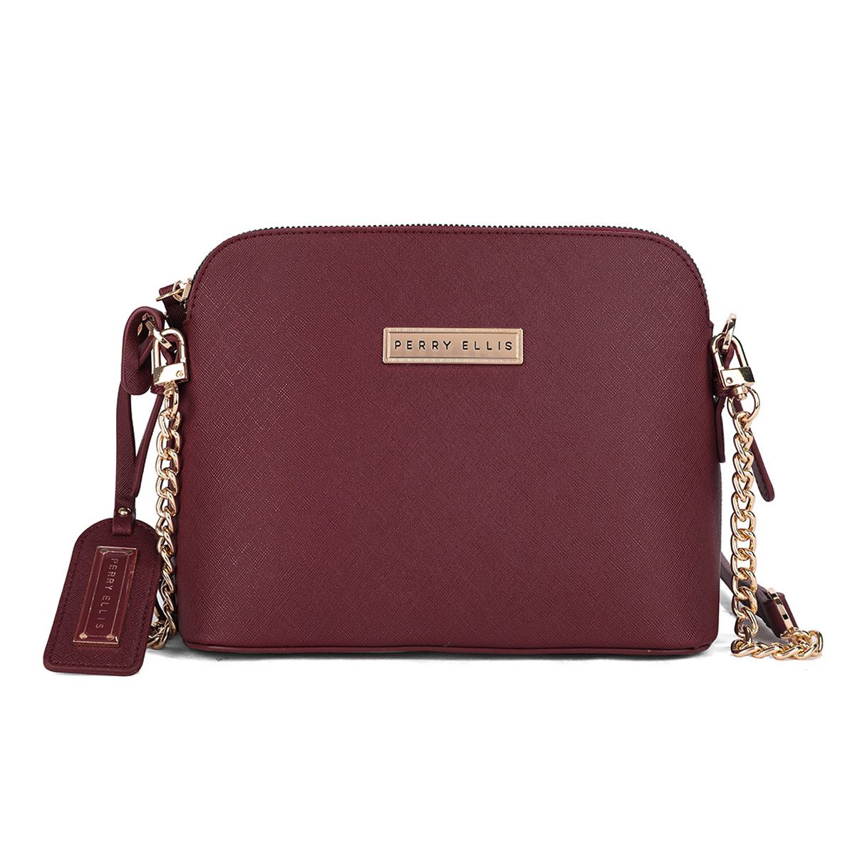 Bolsa estilo Crossbody marca Perry Ellis color borgoña modelo A10175