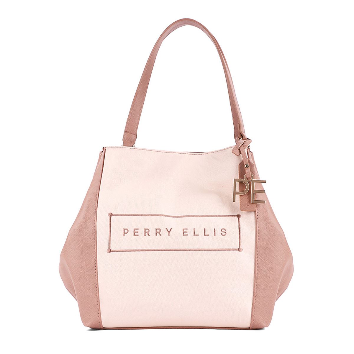 Bolsa estilo Hobo marca Perry Ellis color beige modelo A10179