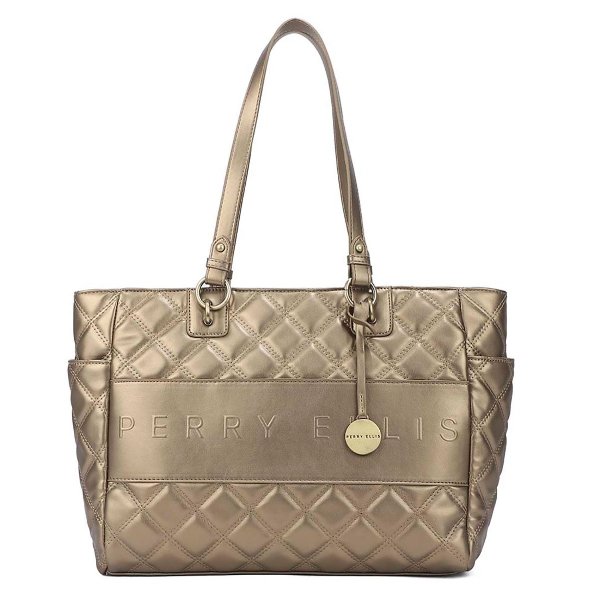 Bolsa estilo tote marca Perry Ellis color bronce modelo A10182
