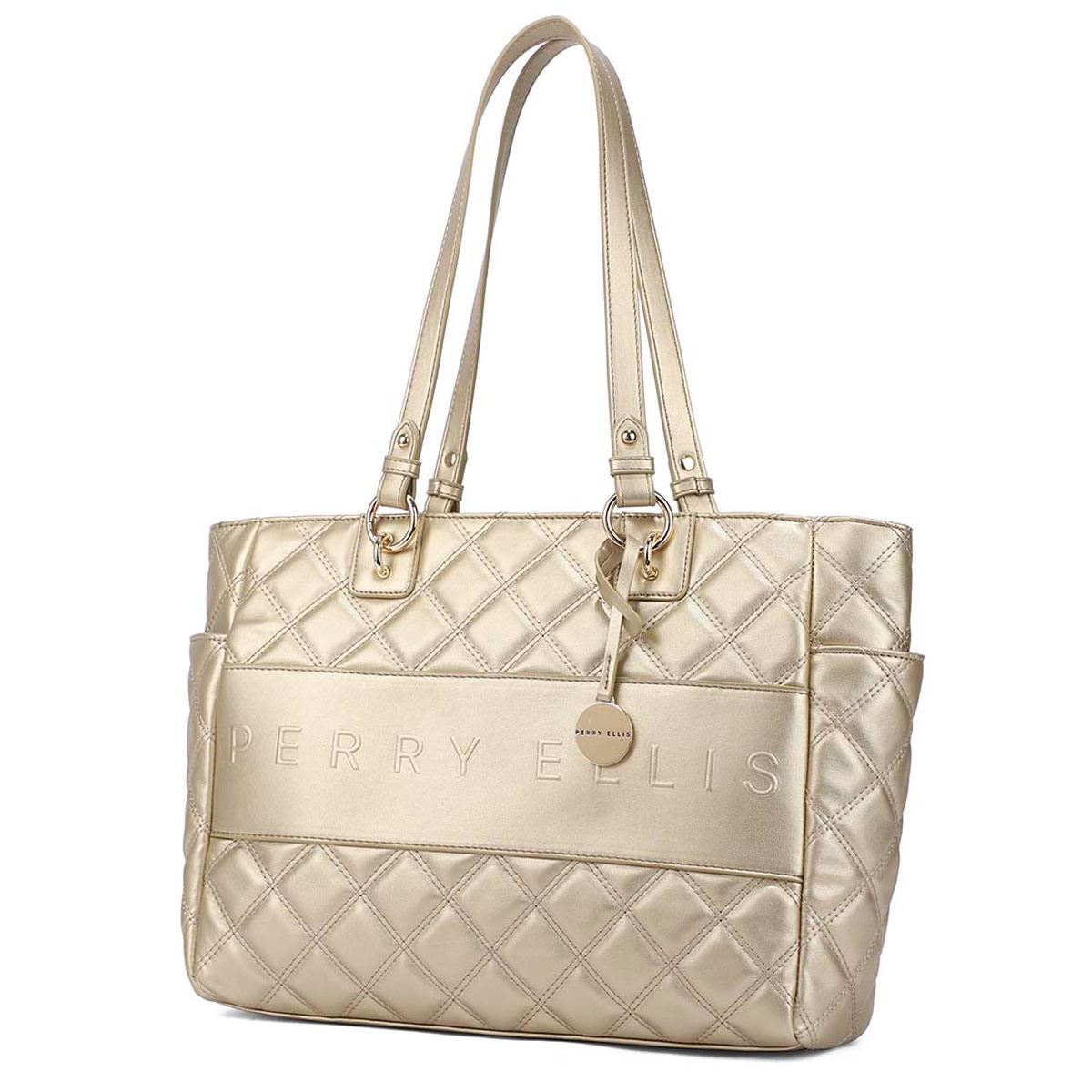 Bolsa estilo tote marca Perry Ellis color dorado modelo A10183