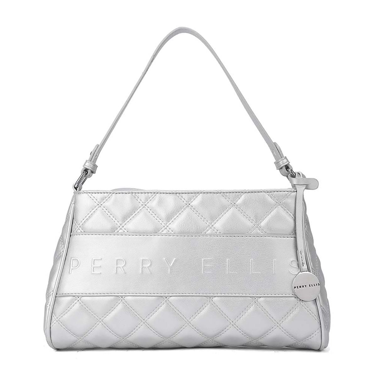 Bolsa estilo shoulder marca Perry Ellis color plata modelo A10186