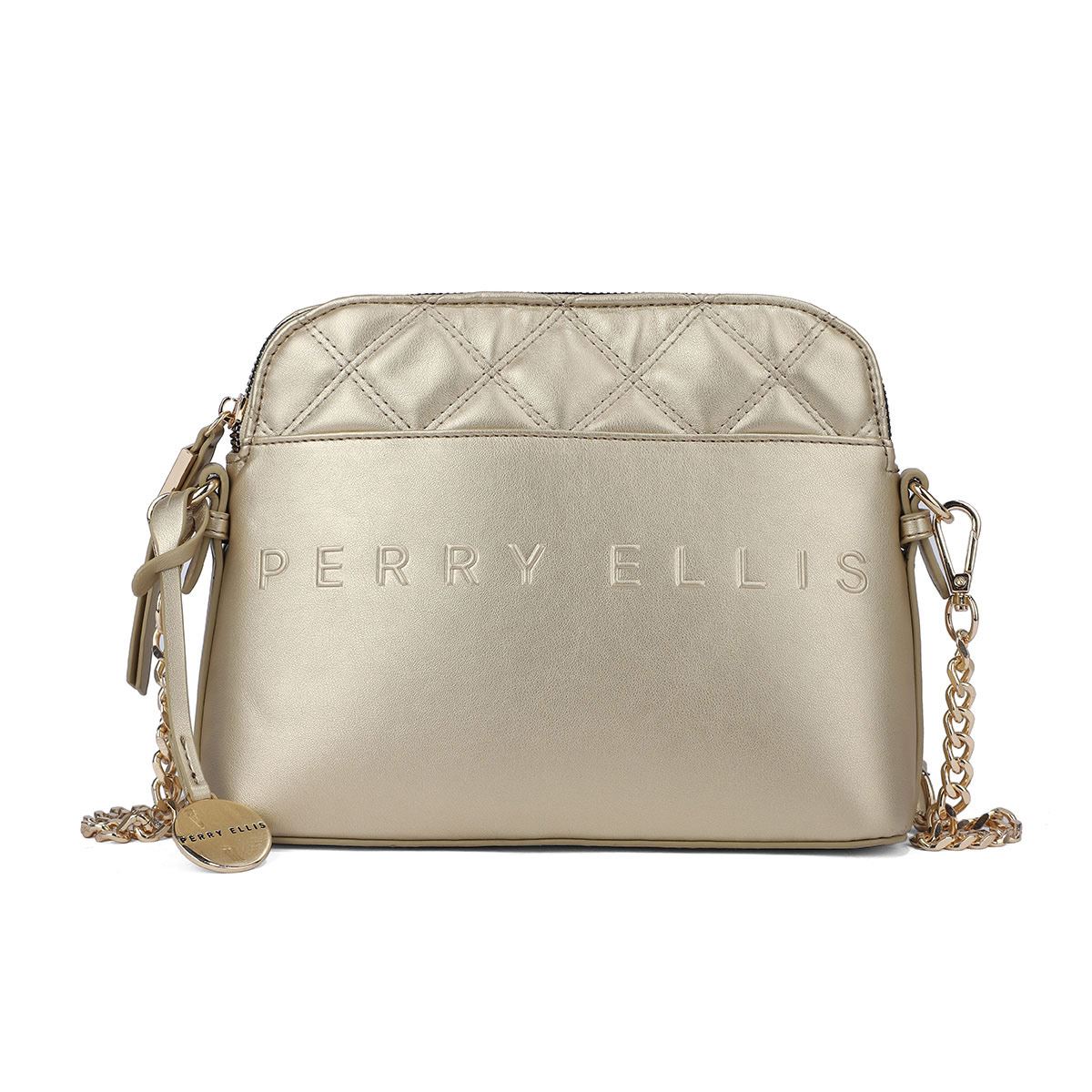 Bolsa estilo crossbody marca Perry Ellis color dorado modelo A10188
