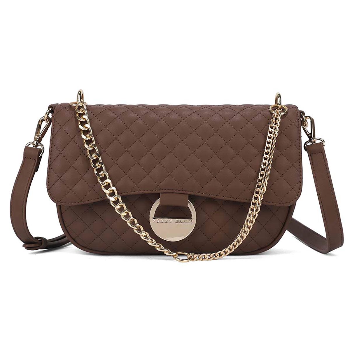 Bolsa estilo crossbody marca Perry Ellis color café modelo A10191