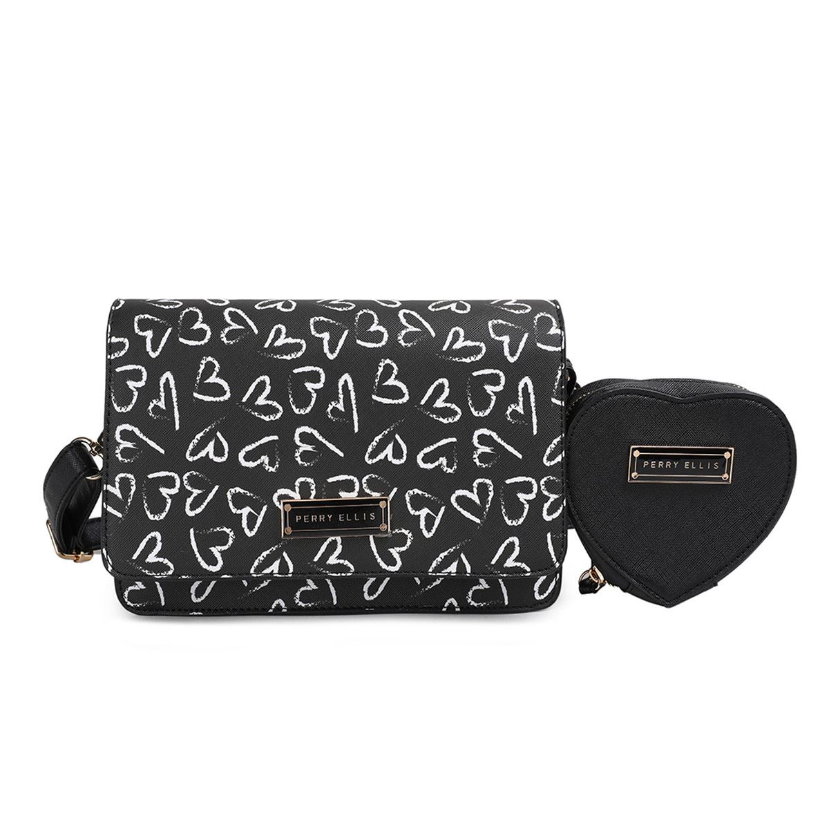 Bolsa estilo crossbody marca Perry Ellis color negro modelo A10287