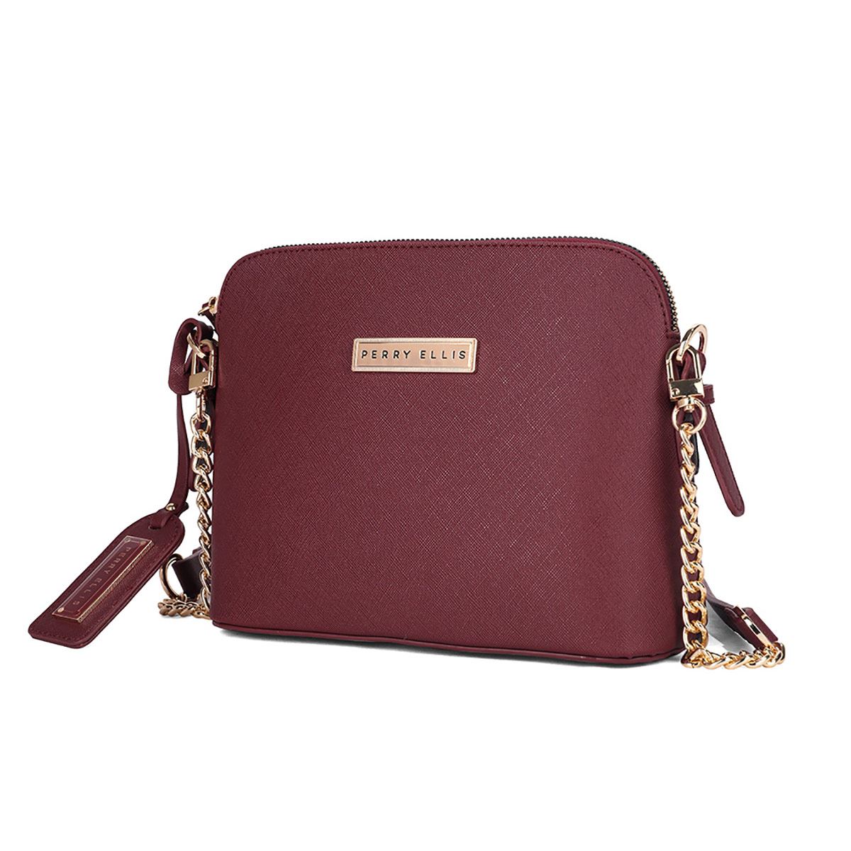 Bolsa estilo Crossbody marca Perry Ellis color borgoña modelo A11849