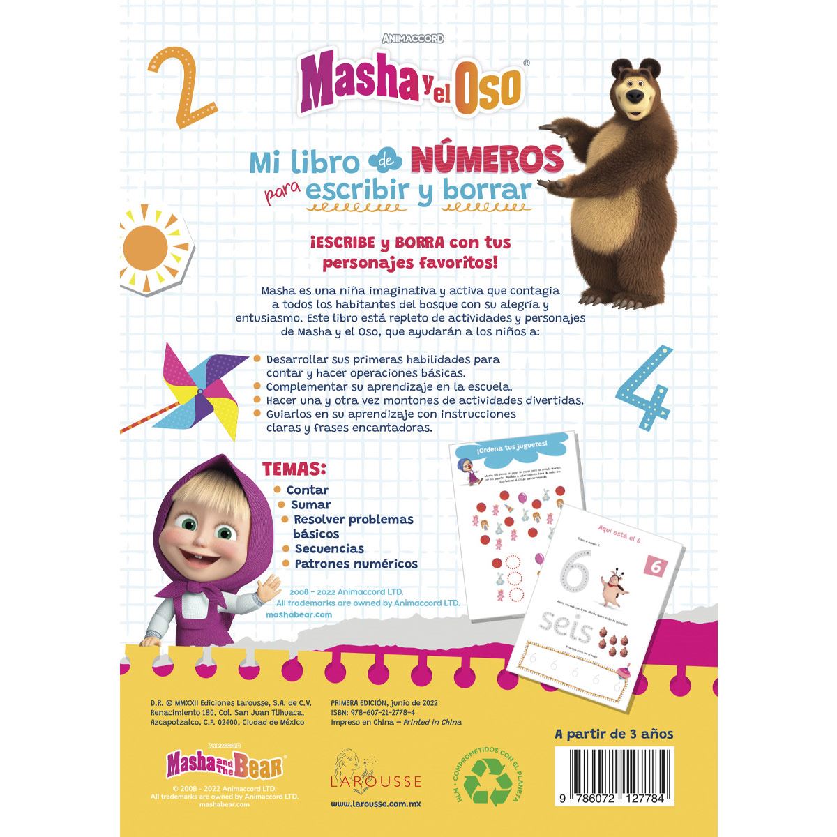Masha y el Oso. Mi libro de números para escribir y borrar