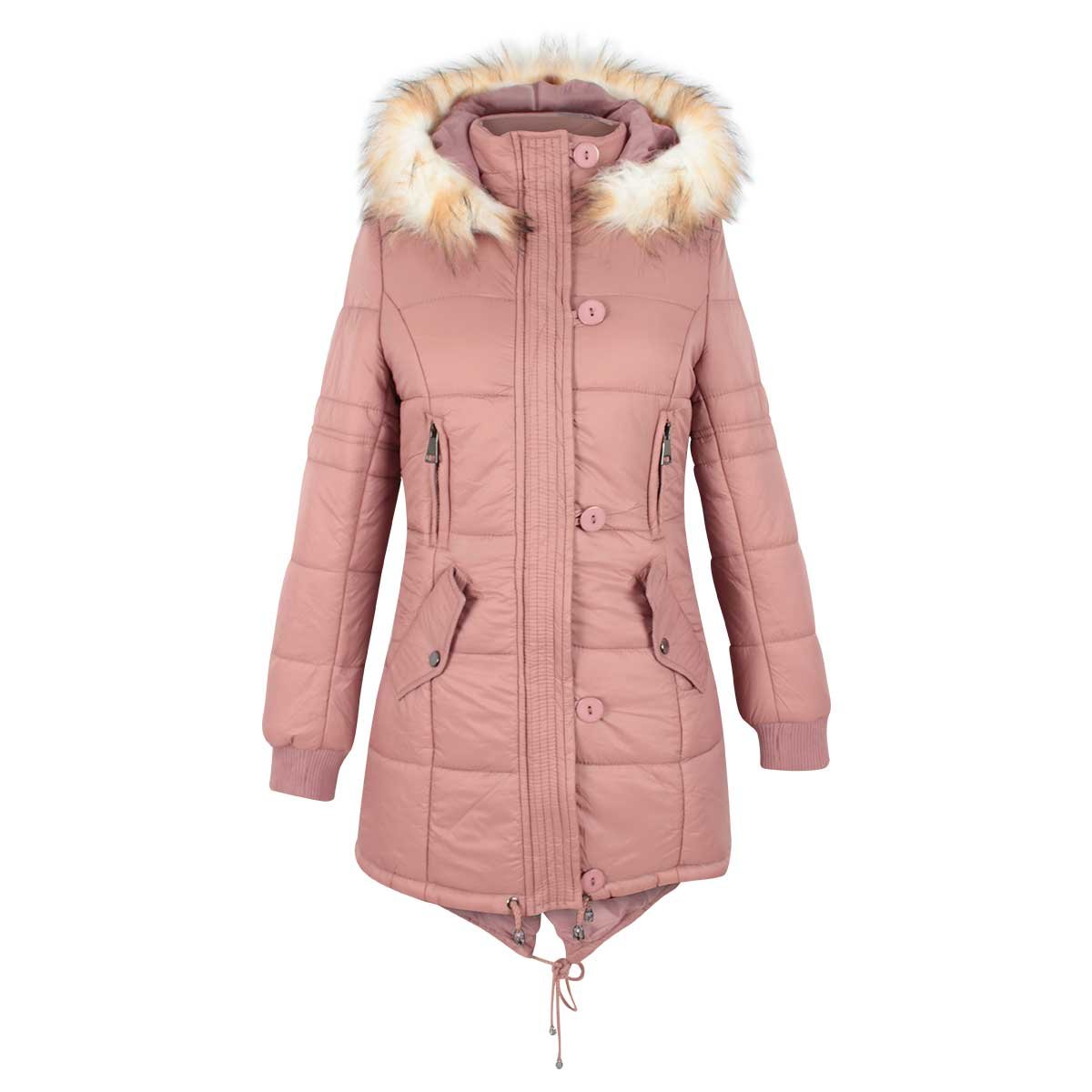 Chamarra Rosa Capitonada Capucha con Pelo Just By Basel