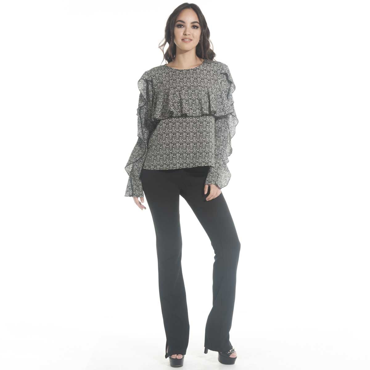 Blusa Animal Print con Escarolas Sbh By Sarah Bustani