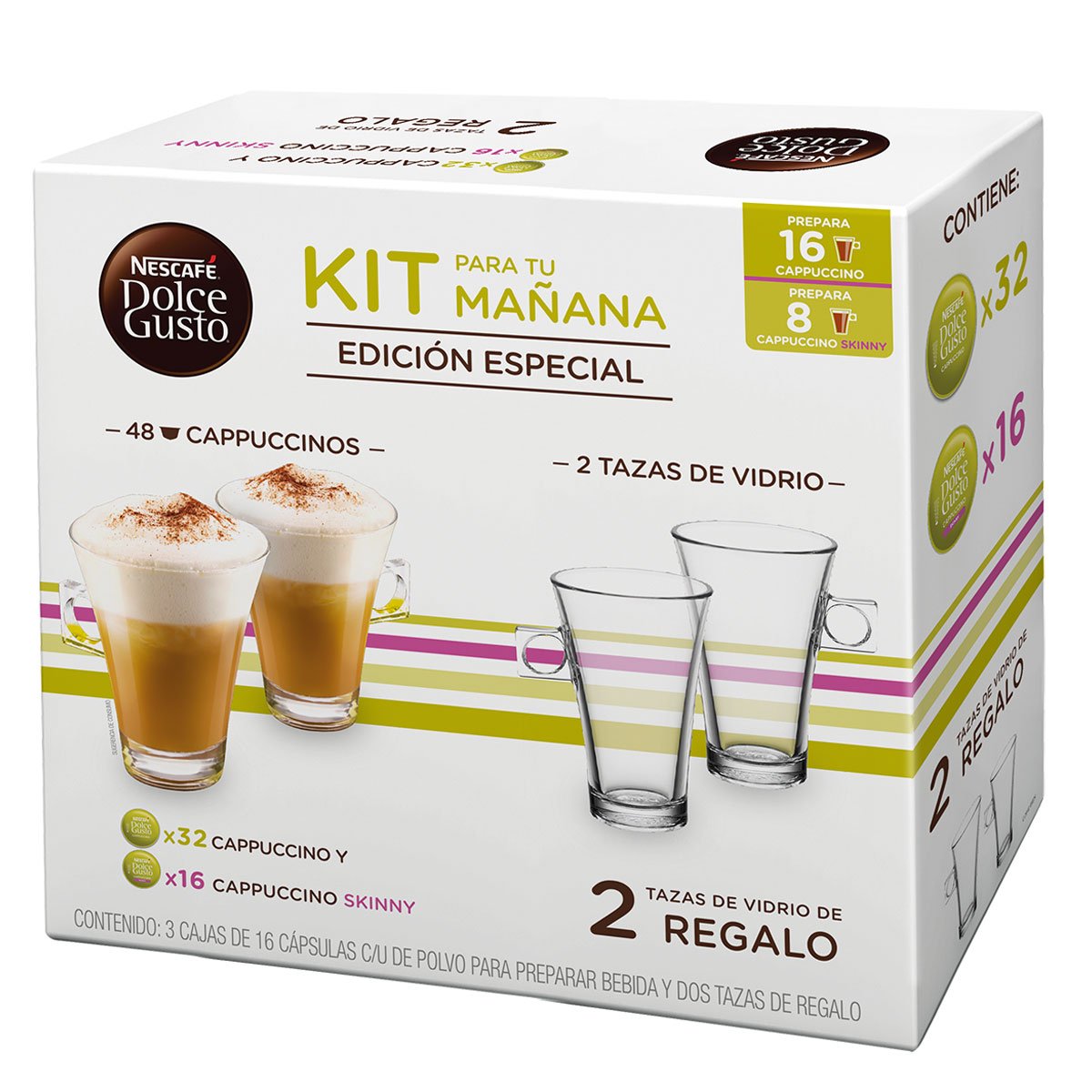 Paquete de 3 Cajas 2 Capp+ 1 Capp Skinny + 2 Tazas Nescafe Dolce Gusto