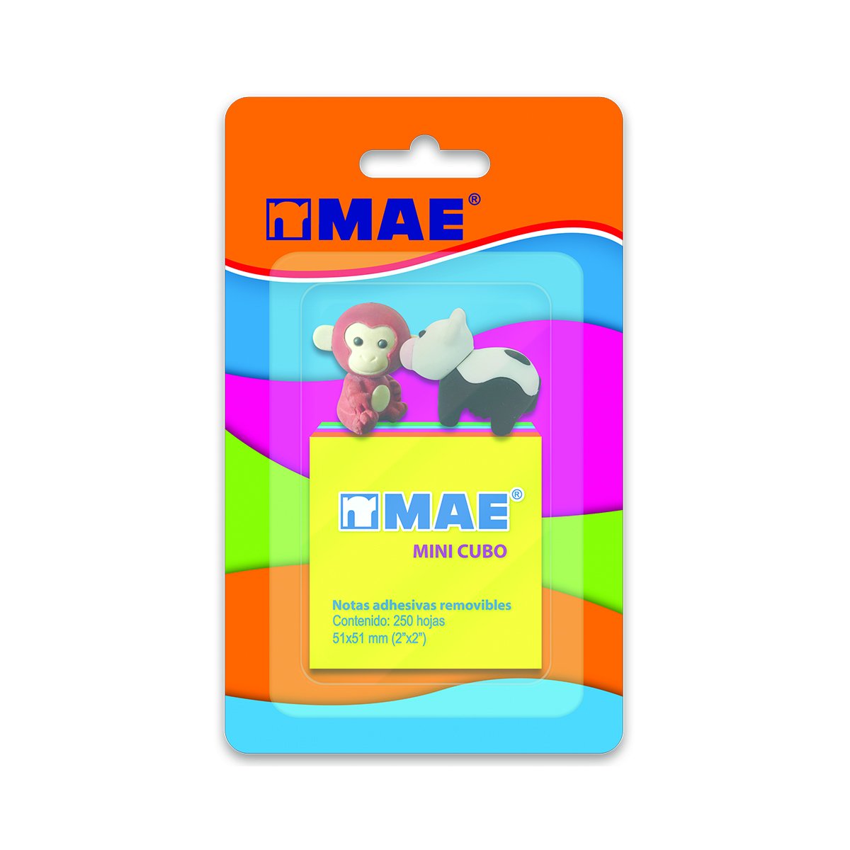 Mini Cubo Neón de 5 Colores con 250 Hojas Y 2 Gomas Mae