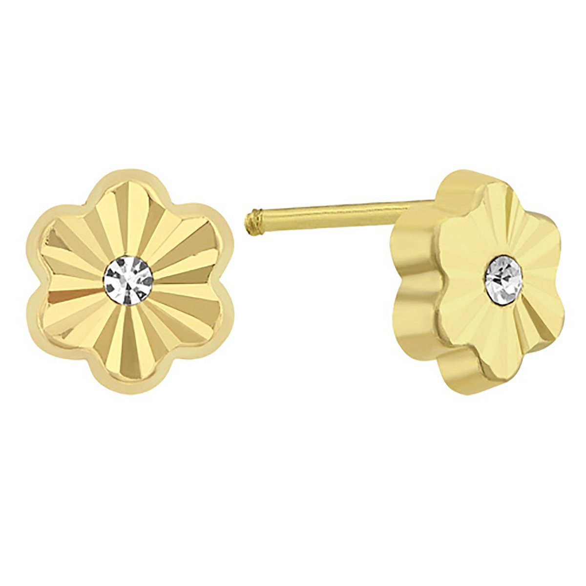 Broqueles de Oro 14K Flor Diamantado con Circonia Sabelli