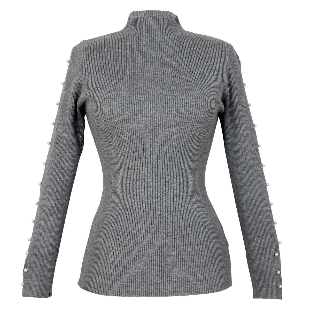 Suéter Manga Larga Cuello Alto Aplicación de Perlas Basel para Dama