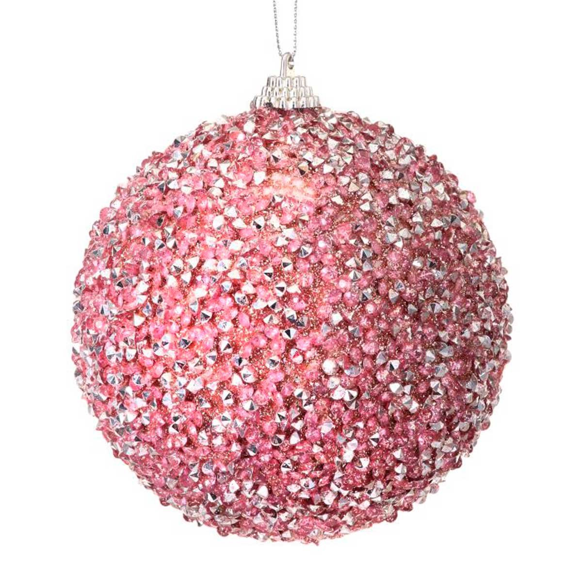 Colgante Esfera Rosa Escarchada 10 Cm.