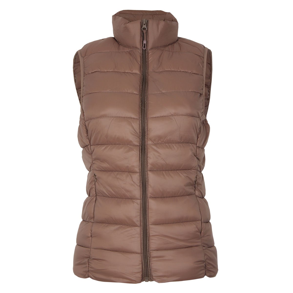 Chaleco Café Capitonado Cuello Alto Elle para Dama